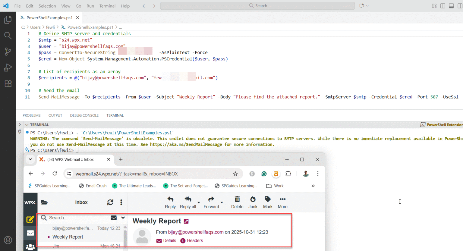 PowerShell Send Email to Multiple Recipients